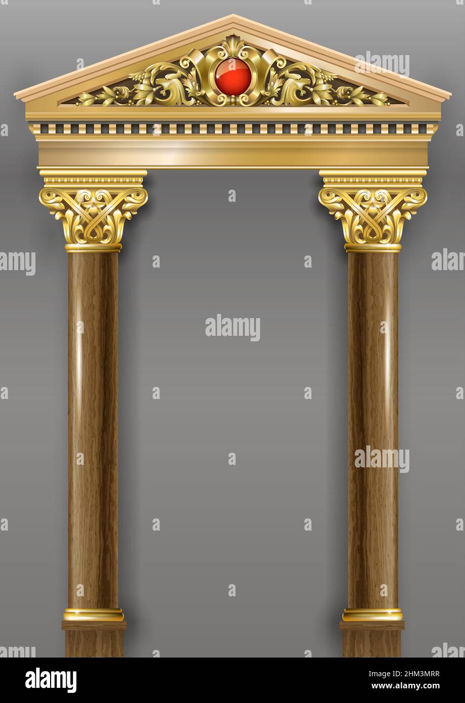 Golden luxury classic arch with columns. The portal in Baroque style ...