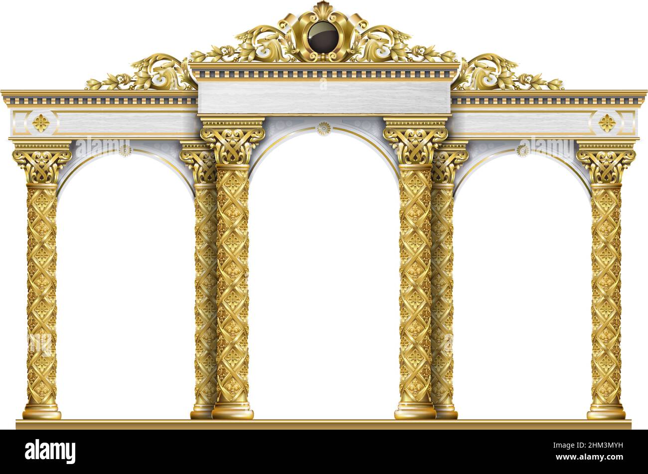 Golden luxury classic arch with columns. The portal in Baroque style ...