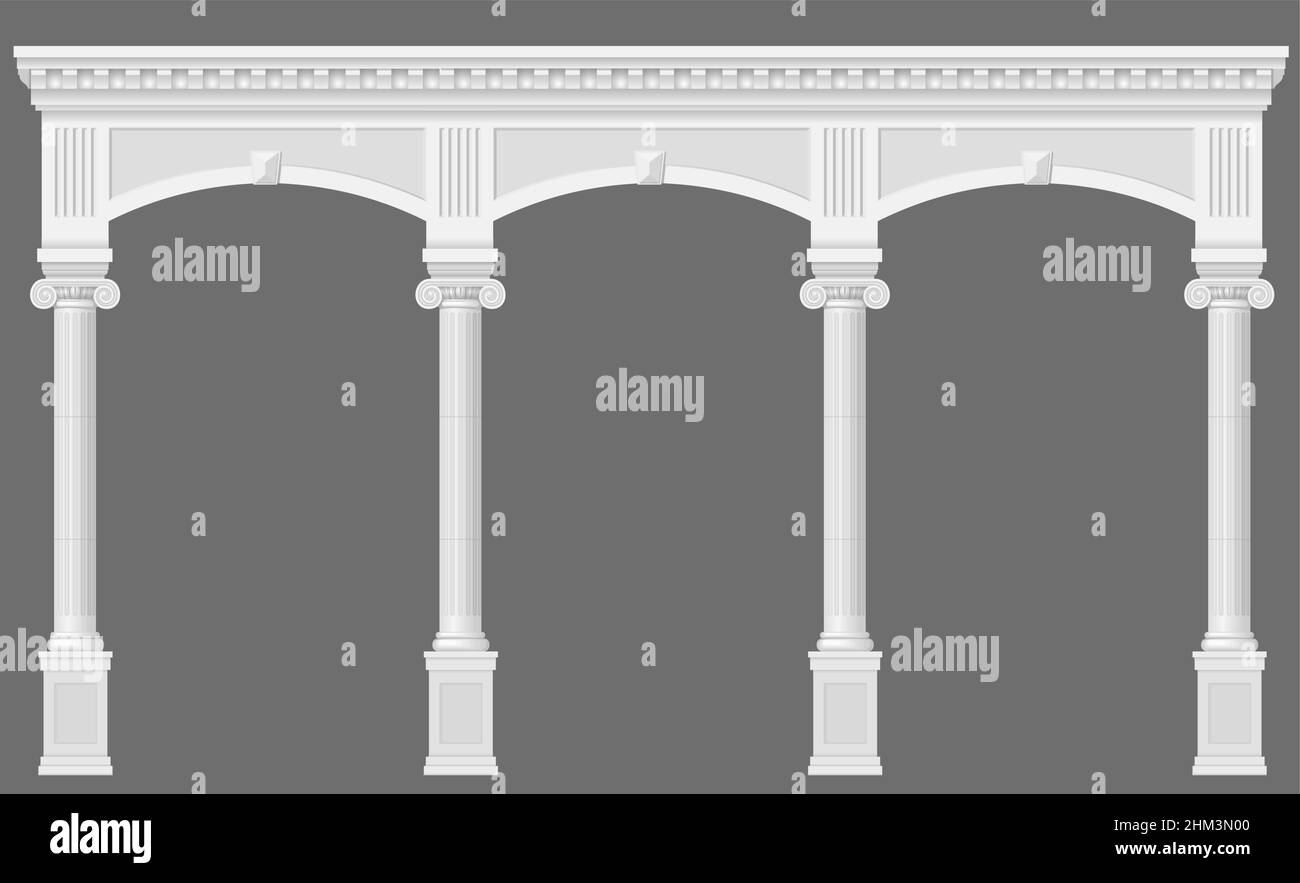 Antique white arcade with Ionic columns. Three arched entrance or niche. Vector graphics Stock ...