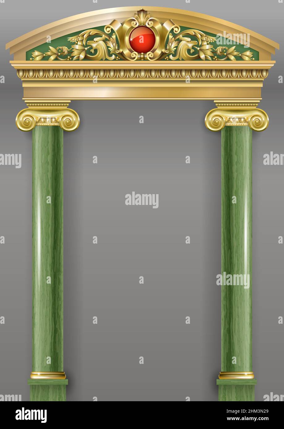 Golden luxury classic arch with columns. The portal in Baroque style ...