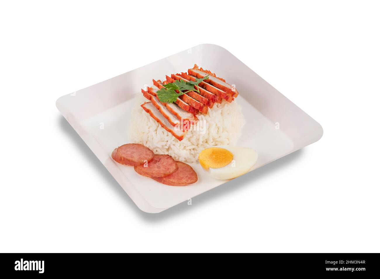 Thai Style Red Barbecue Pork over Rice served with chinese sausage and ...