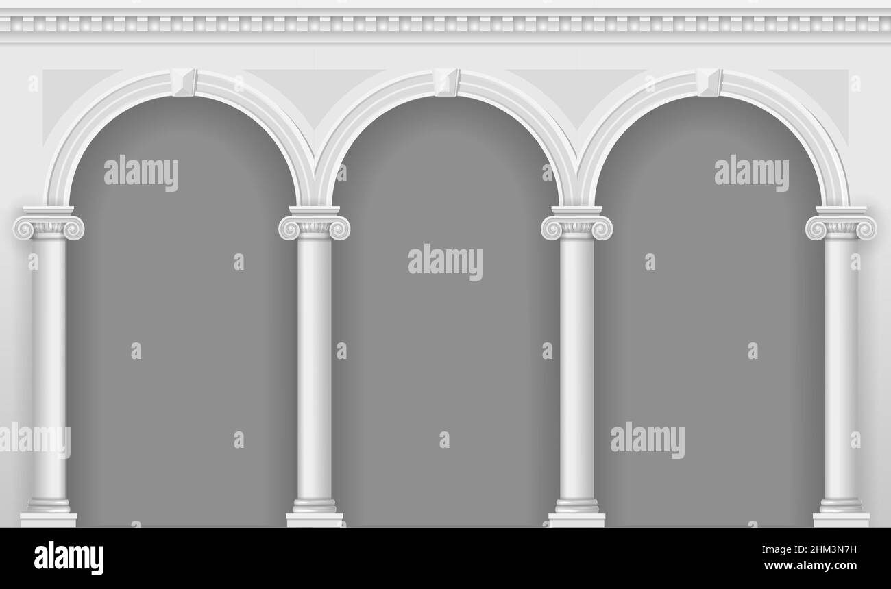 Antique white arcade with Ionic columns. Three arched entrance or niche. Vector graphics Stock ...