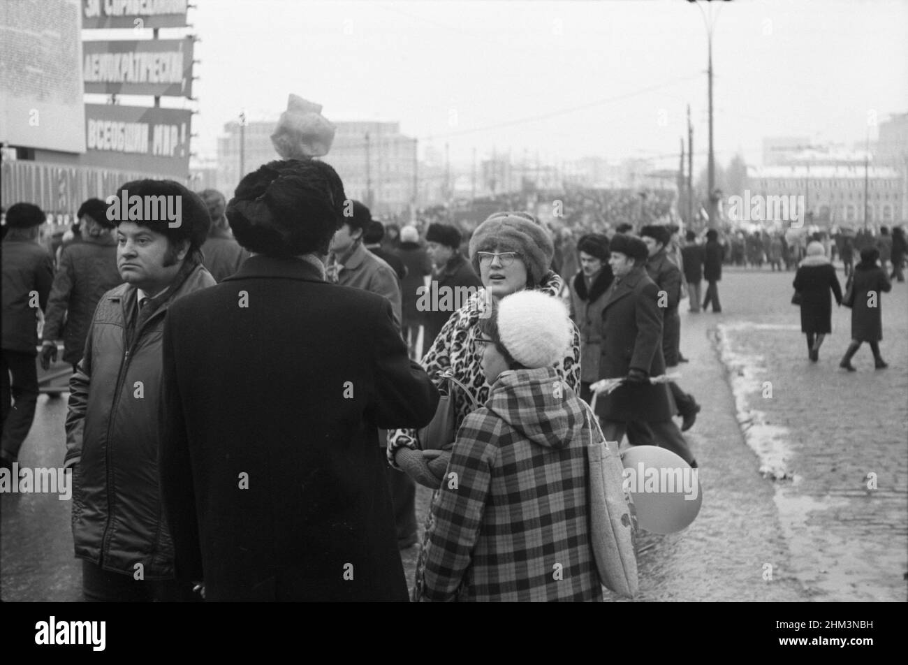 The 60th anniversary of the October Revolution. People come out of Red ...