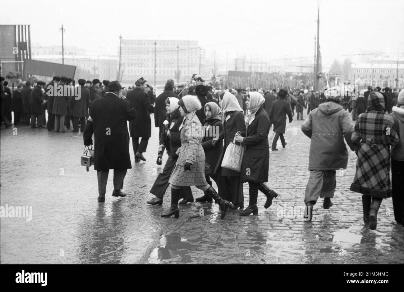 The 60th anniversary of the October Revolution. People come out of Red ...