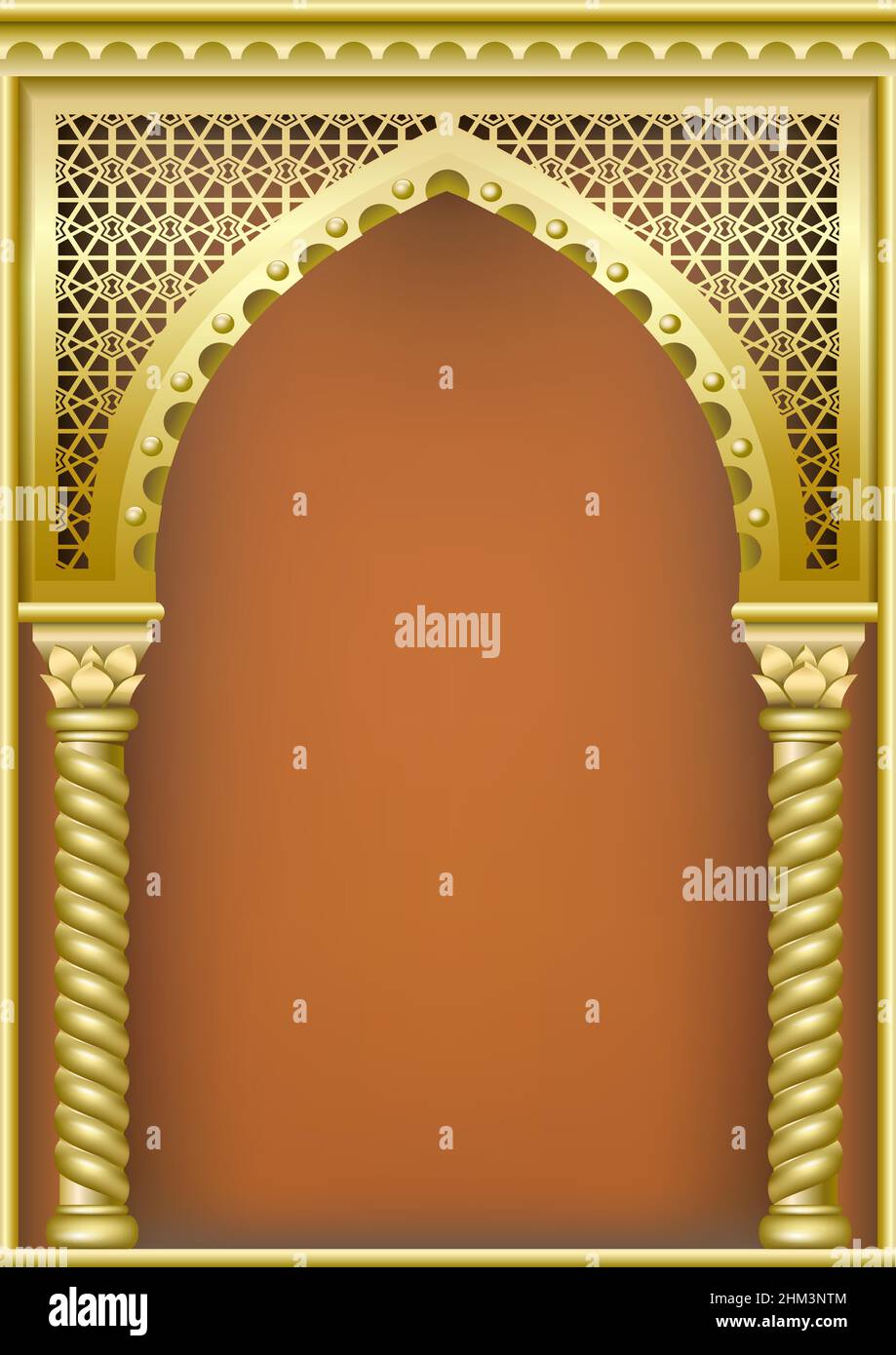 Arch of gold in the oriental style with Arabic traditional ornaments ...