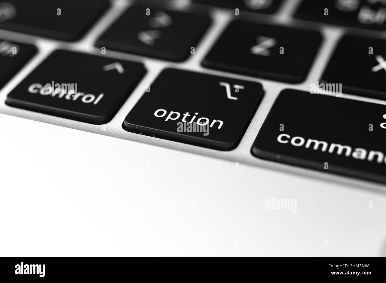 Option key and button on keyboard. Option sign close-up. Modern laptop ...