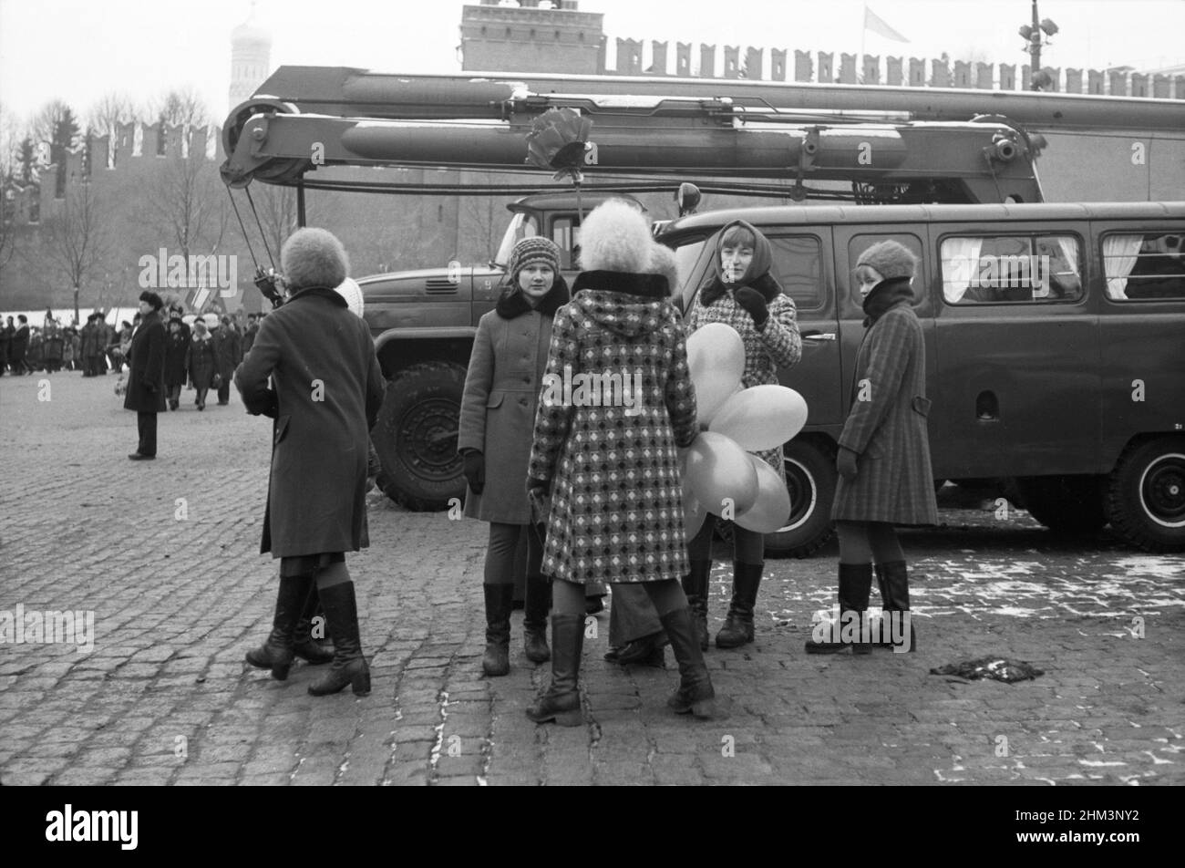 The 60th anniversary of the October Revolution. People come out of Red ...