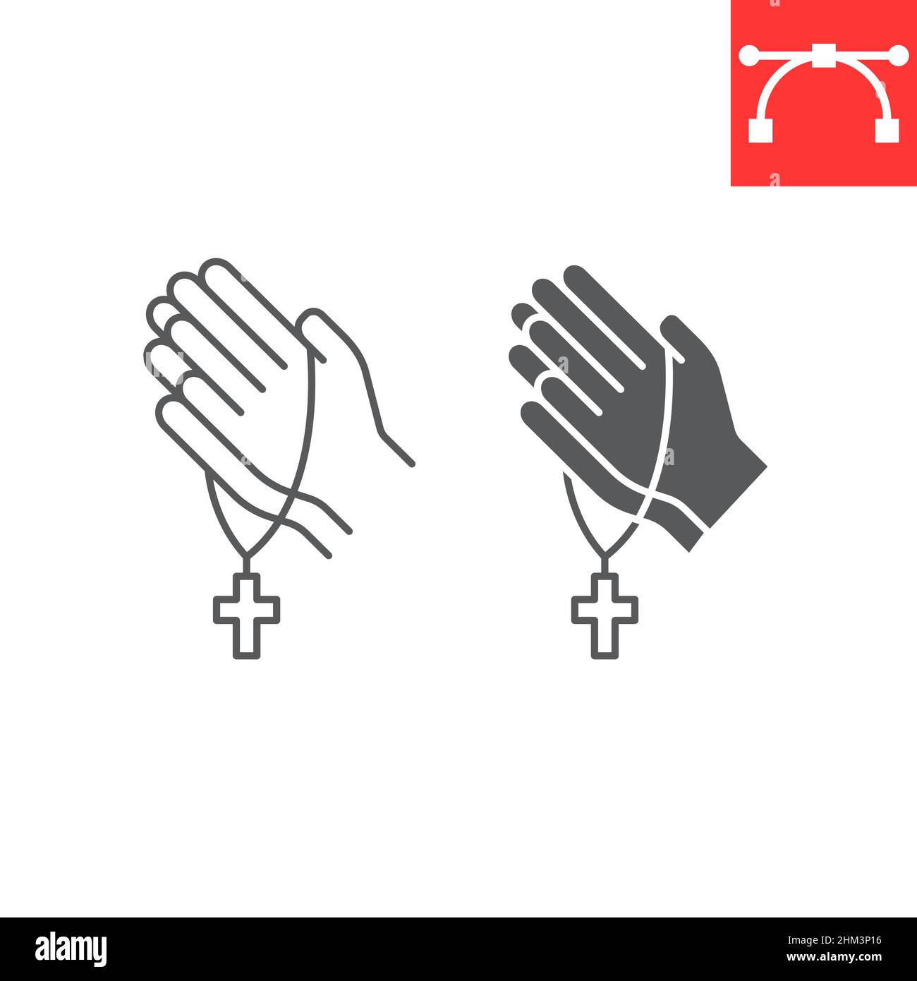 Pray line and glyph icon, hope and christianity, praying hands with ...