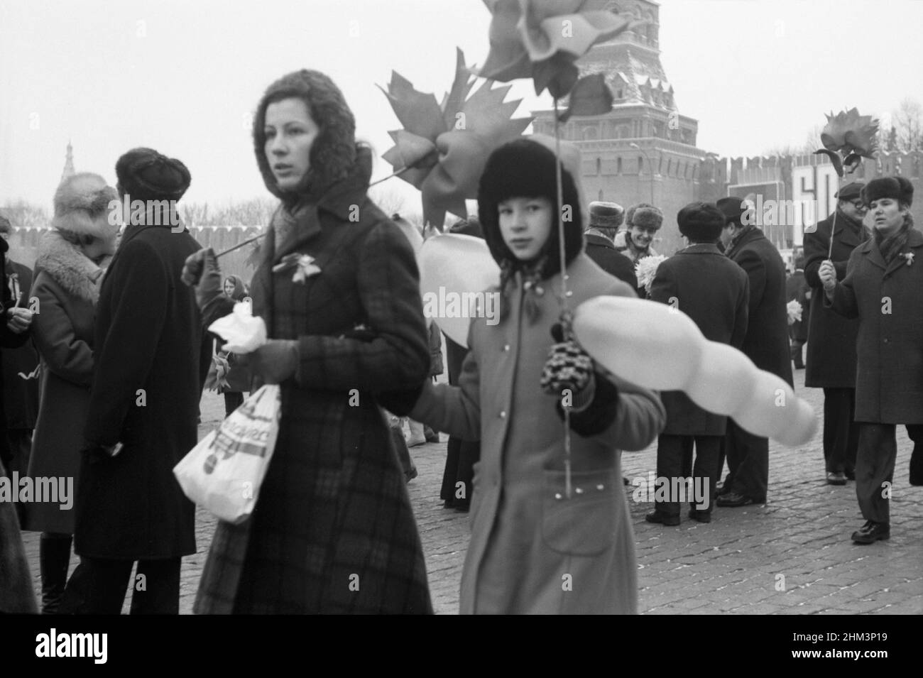 The 60th anniversary of the October Revolution. People come out of Red ...
