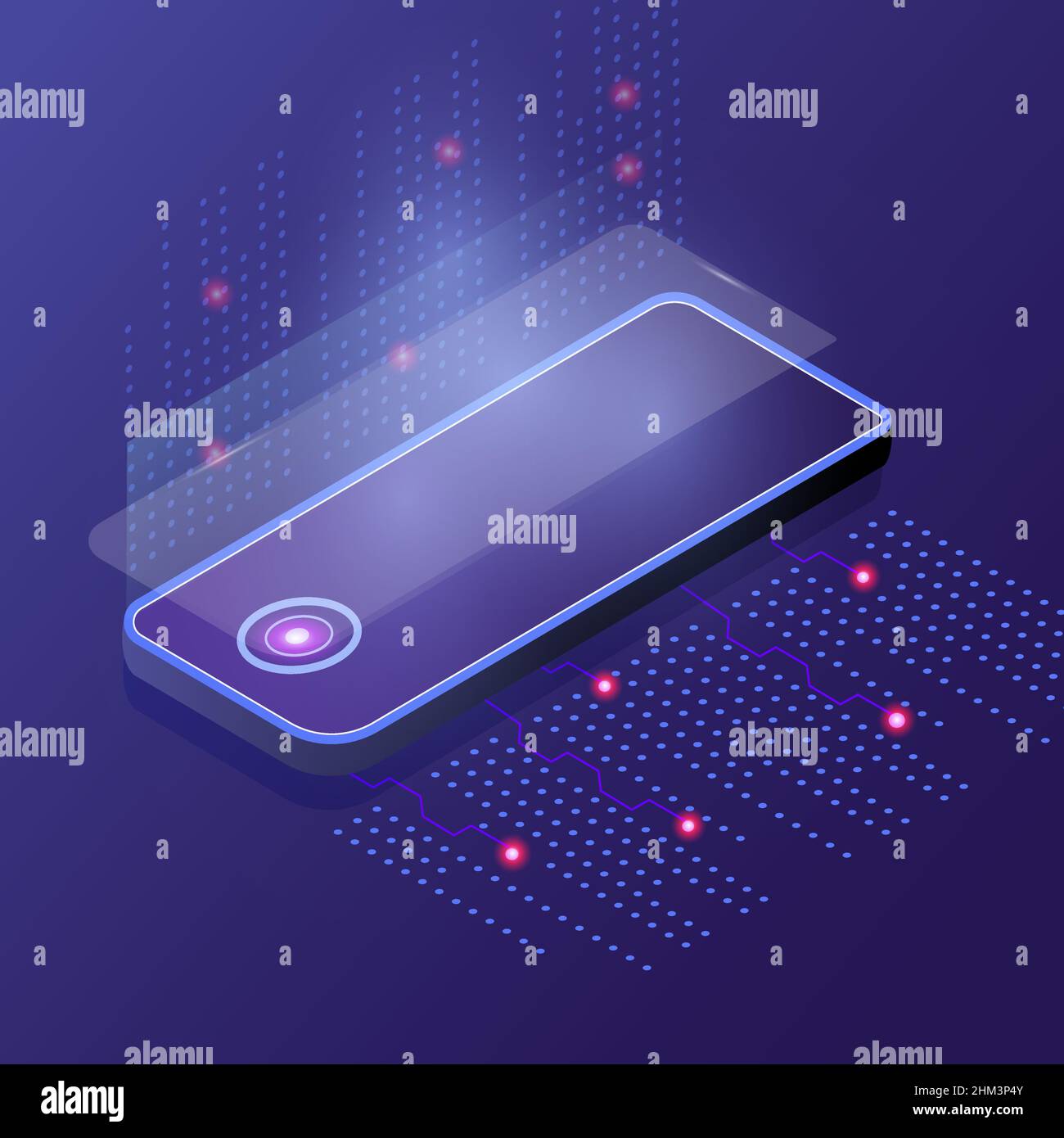 Modern 3D glowing phone in perspective with reflection. Vector ...