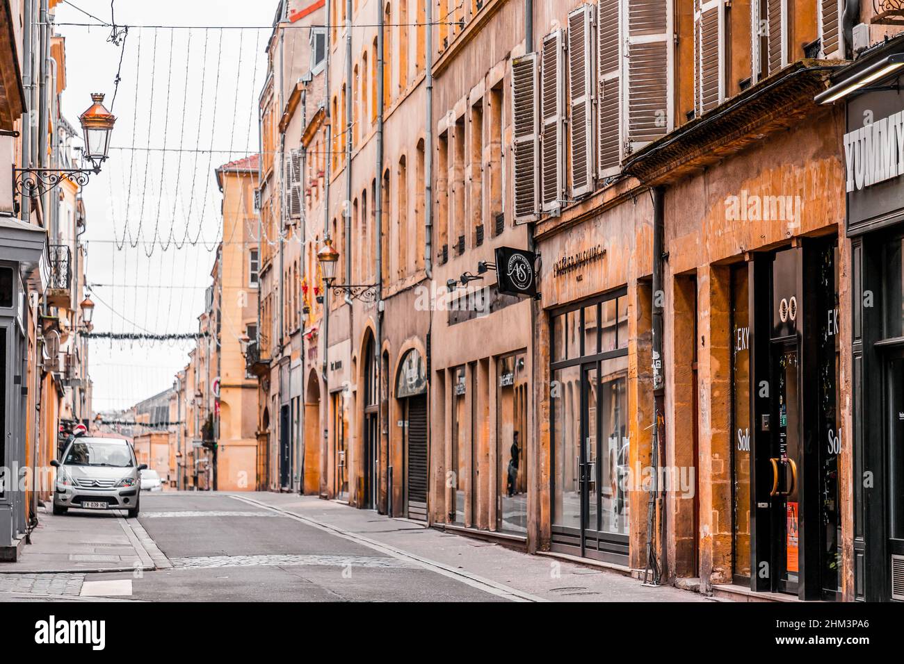 Metz, France - January 23, 2022: Street view and typical french ...