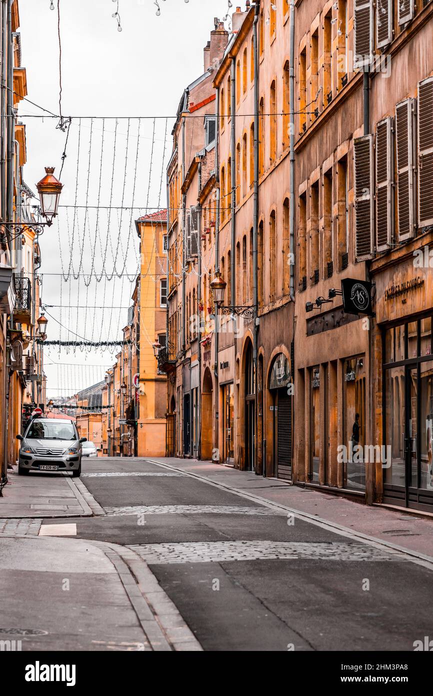 Metz, France - January 23, 2022: Street view and typical french ...