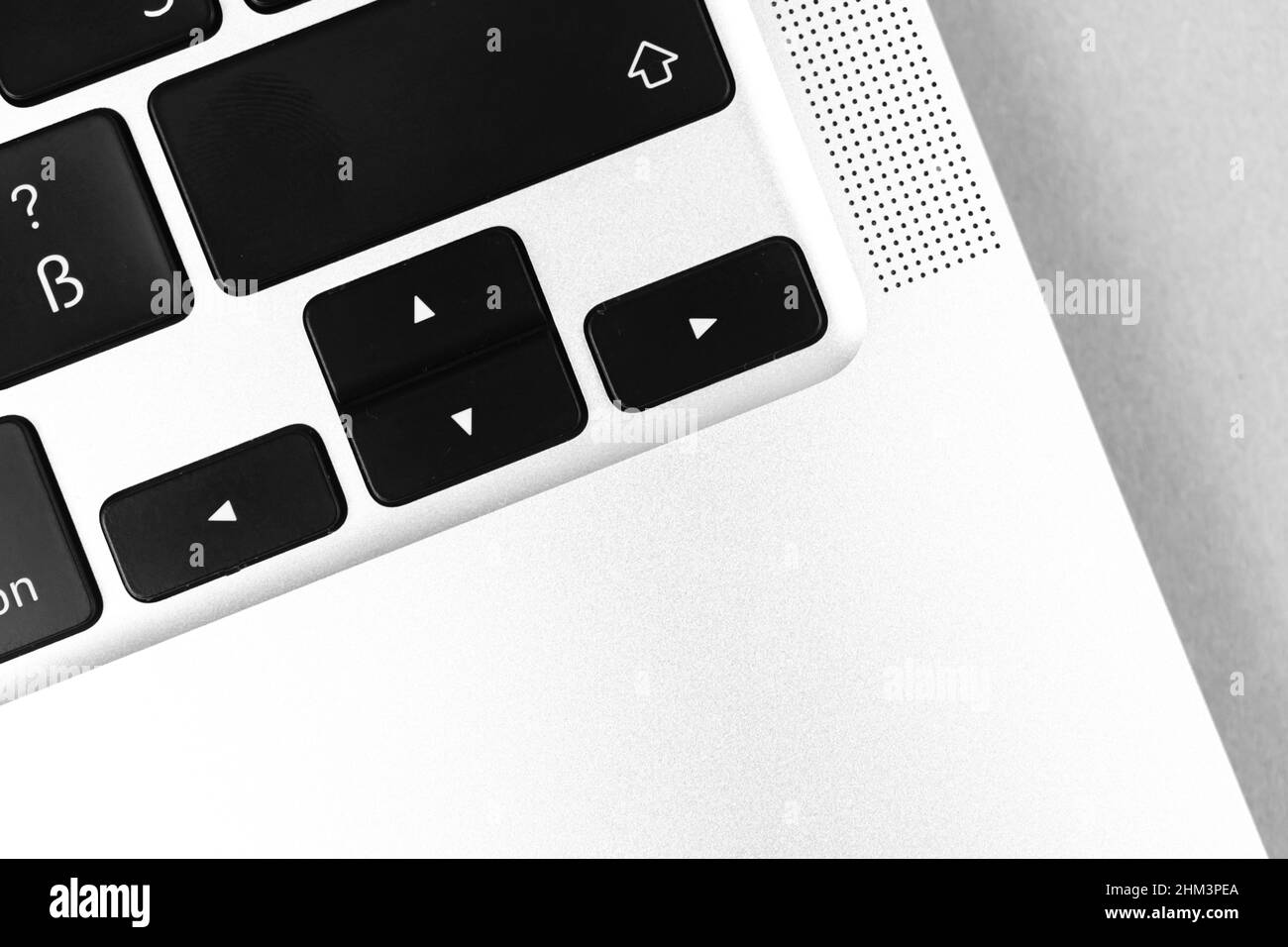 Arrows key and button on keyboard. Arrow sign close-up. Modern laptop ...