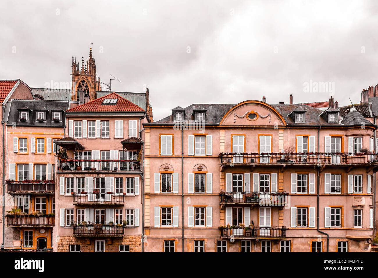 Street view and typical french buildings in the city of Metz, France ...