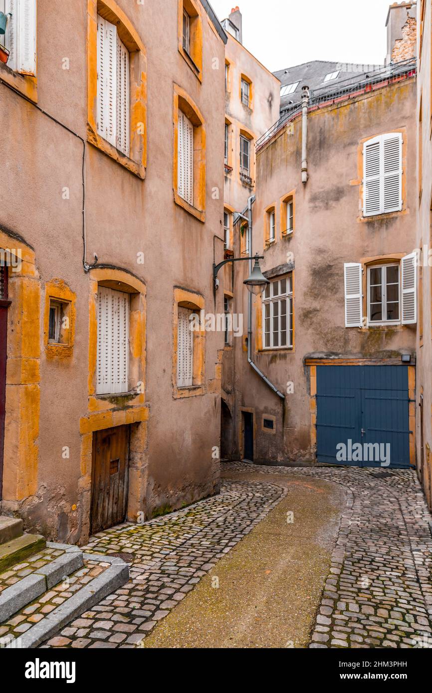 Street view and typical french buildings in the city of Metz, France ...
