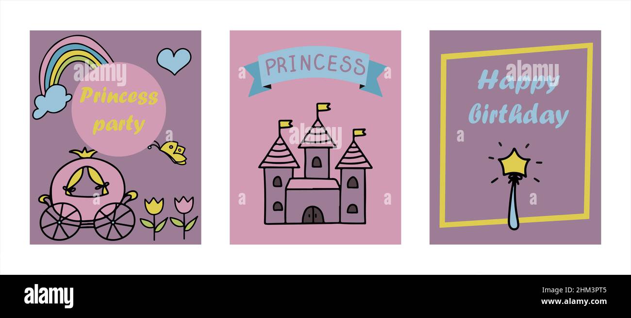 Vector Illustration Hand-Drawn Sketchy Fairy Tale Princess banners ...