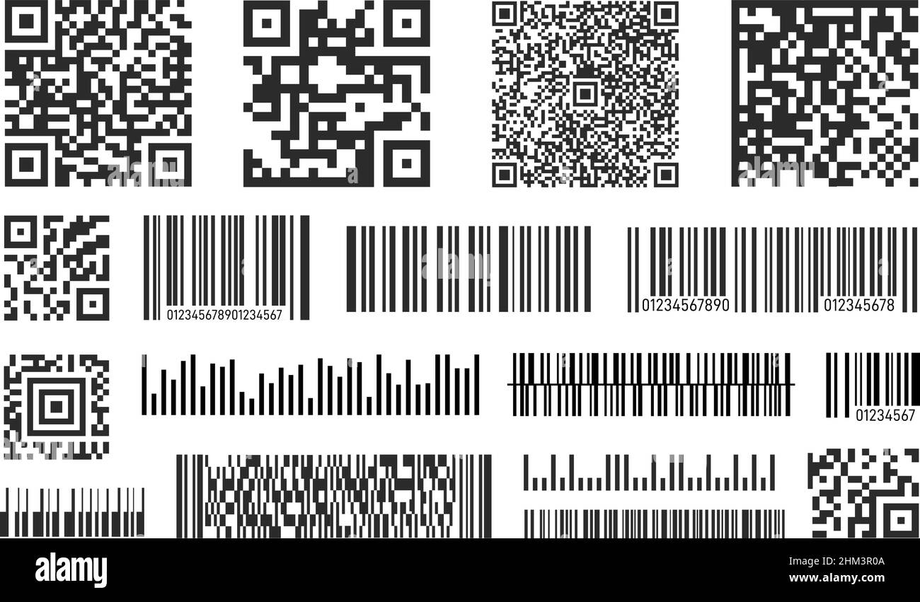 Barcodes. Black barcode, qr code for scanning. Coupon, shopping bag or ...