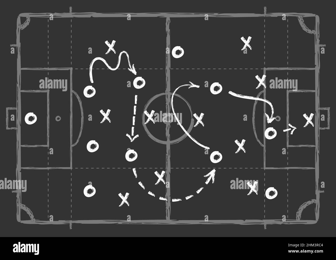 Soccer game scheme. Football chalk blackboard, tactic defence team ...