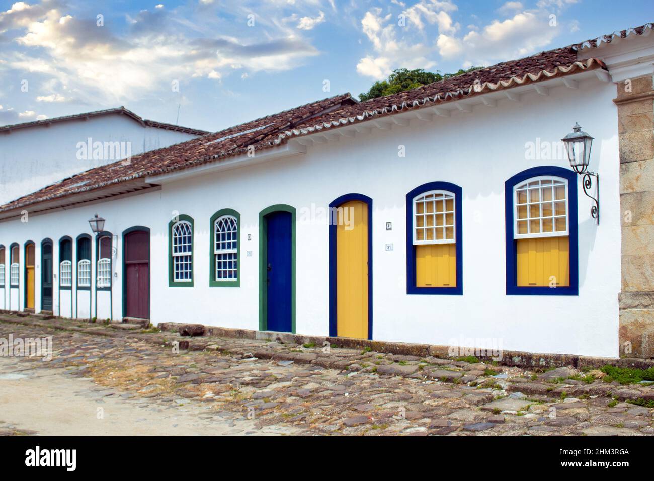 Portuguese colonial style buildings painted in pastel colors. Paraty is ...