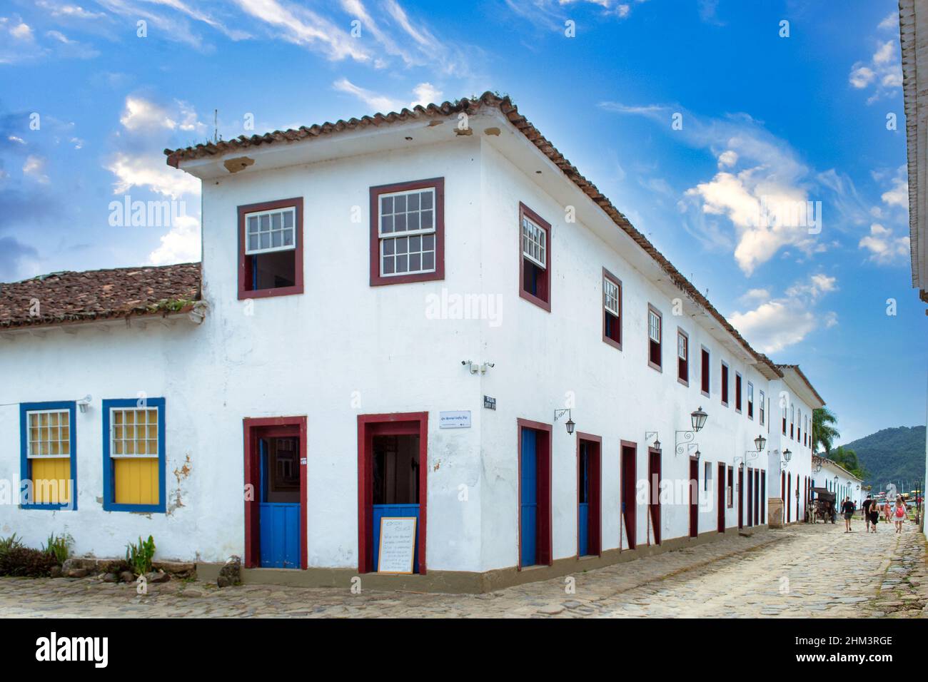 Portuguese colonial style buildings painted in pastel colors. Paraty is ...