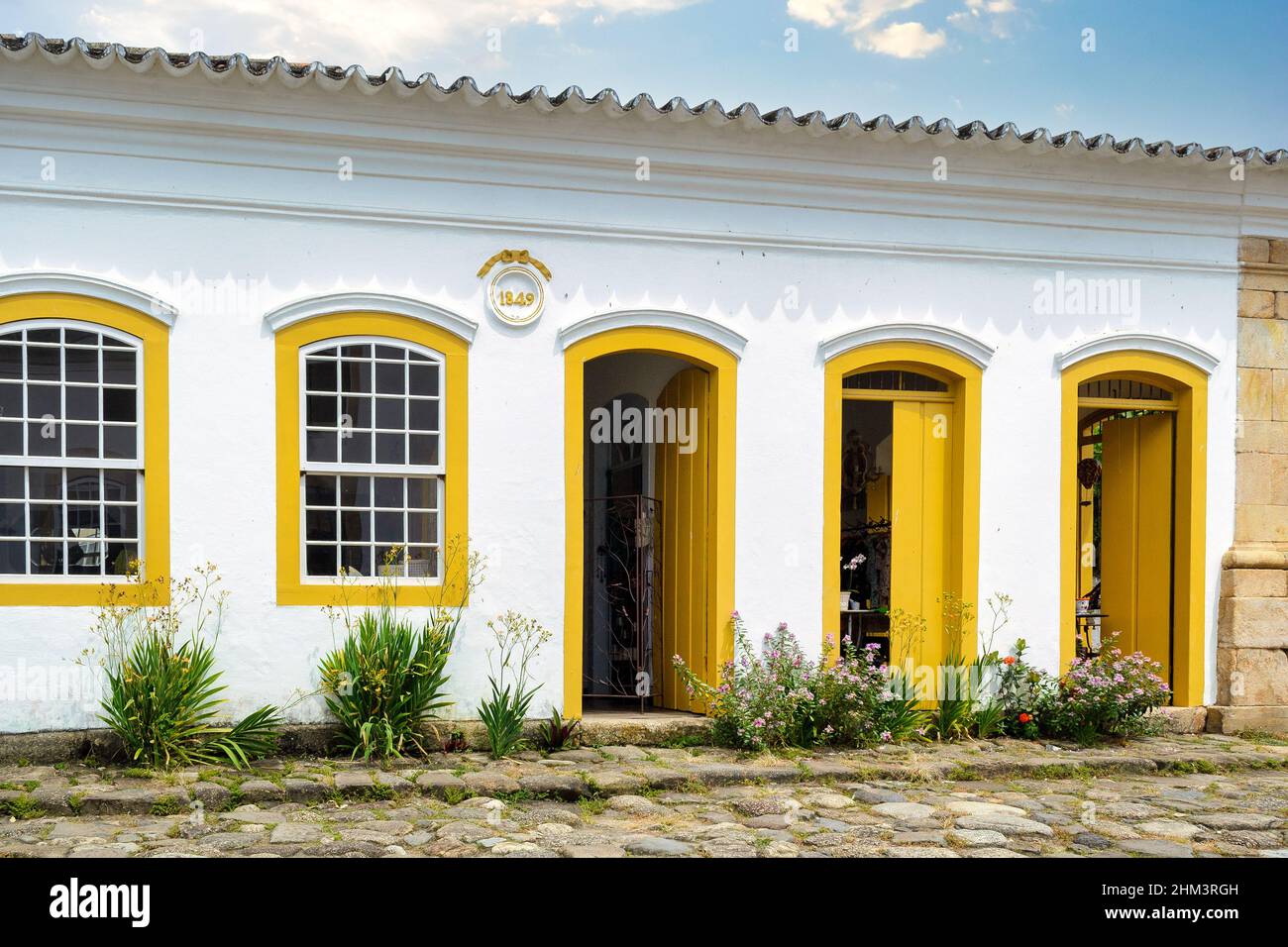 Portuguese colonial style buildings painted in pastel colors. Paraty is ...