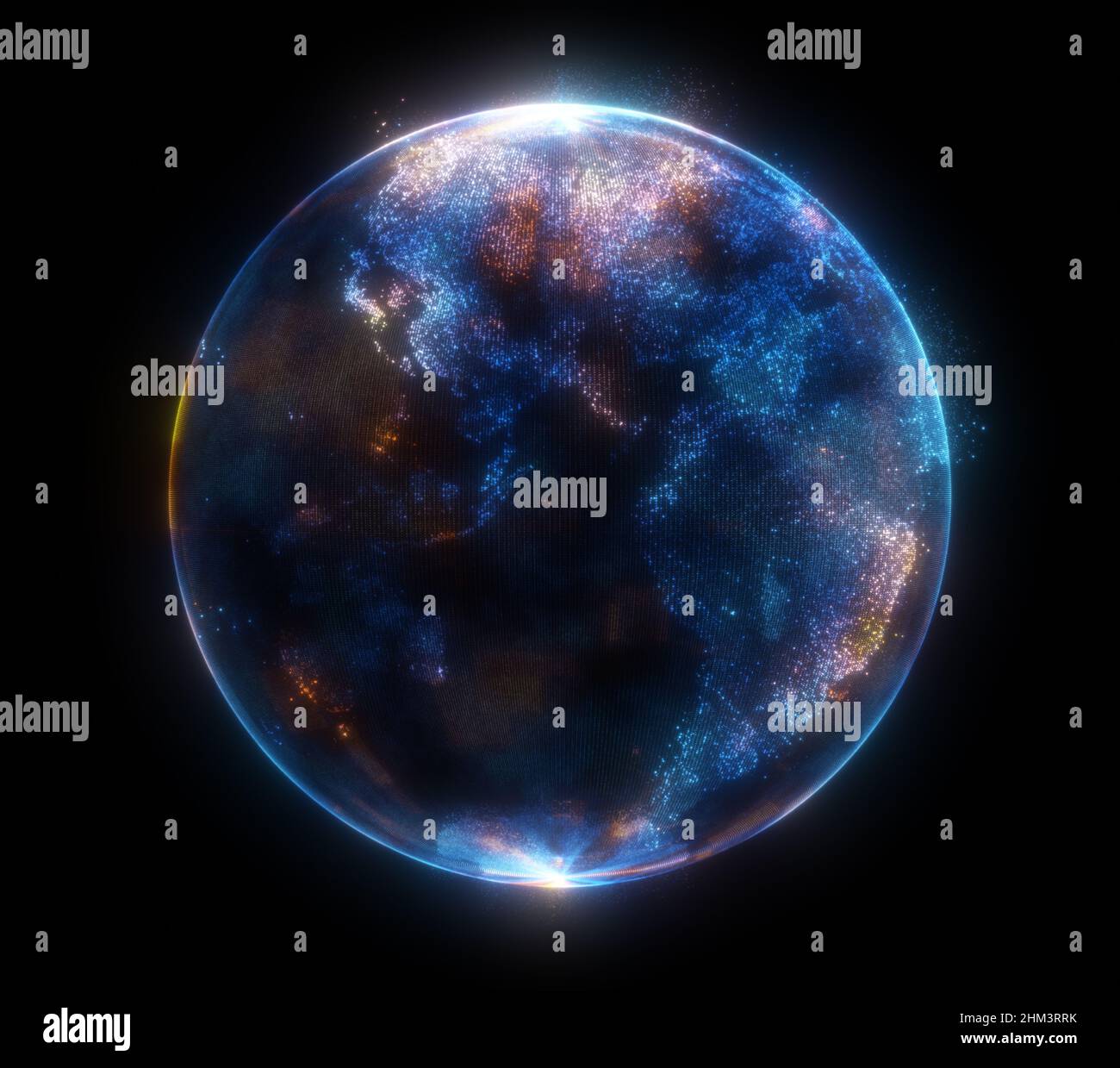 Glowing sphere with a map of the world from particles Stock Photo - Alamy