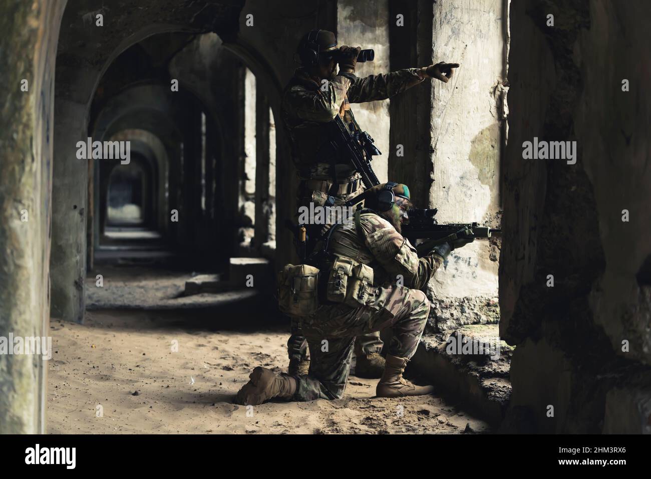 Critical directional shoot at sight orders to army soldier . High ...