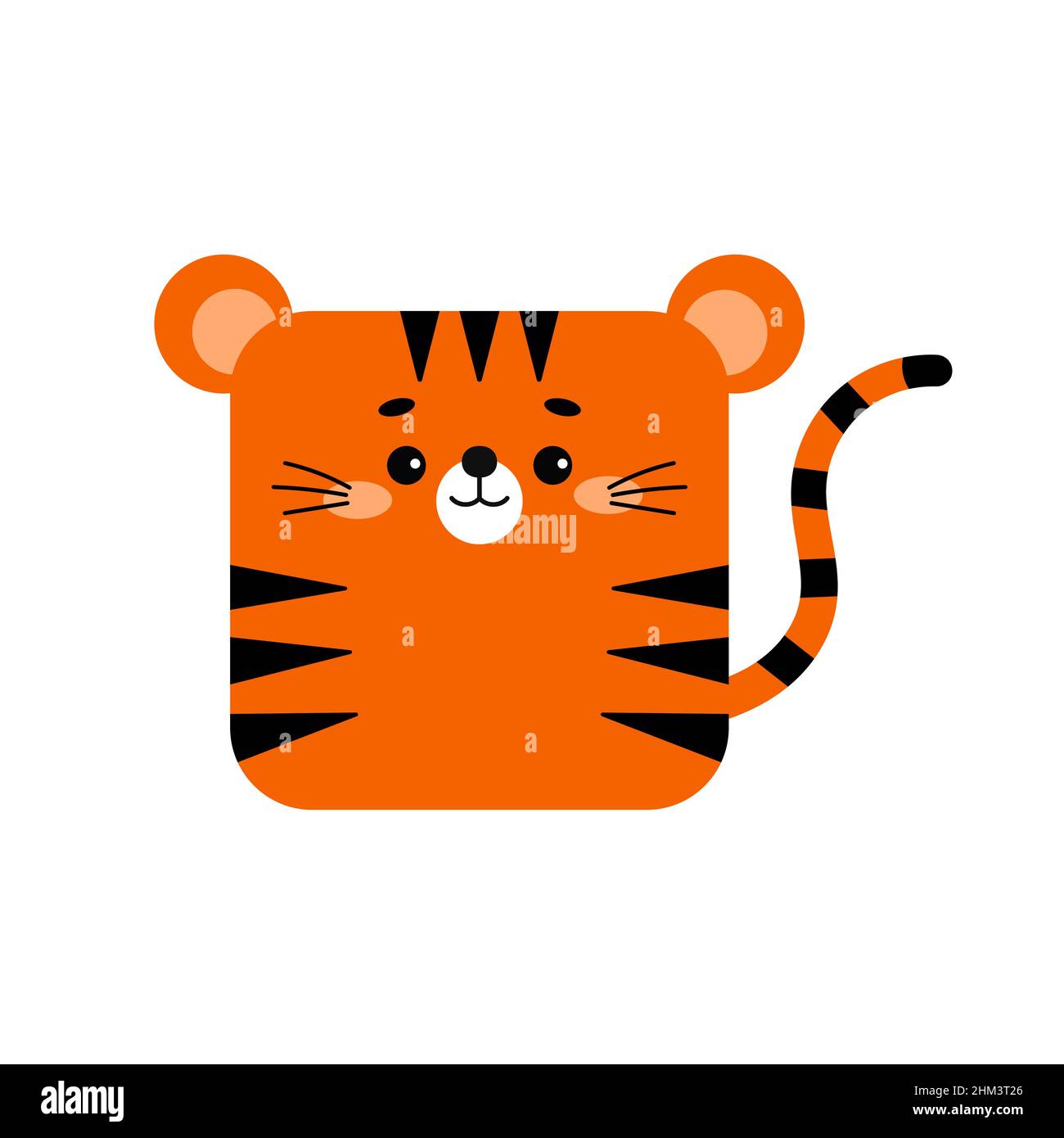 Square cute tiger chinese zodiac animal face icon isolated on white ...