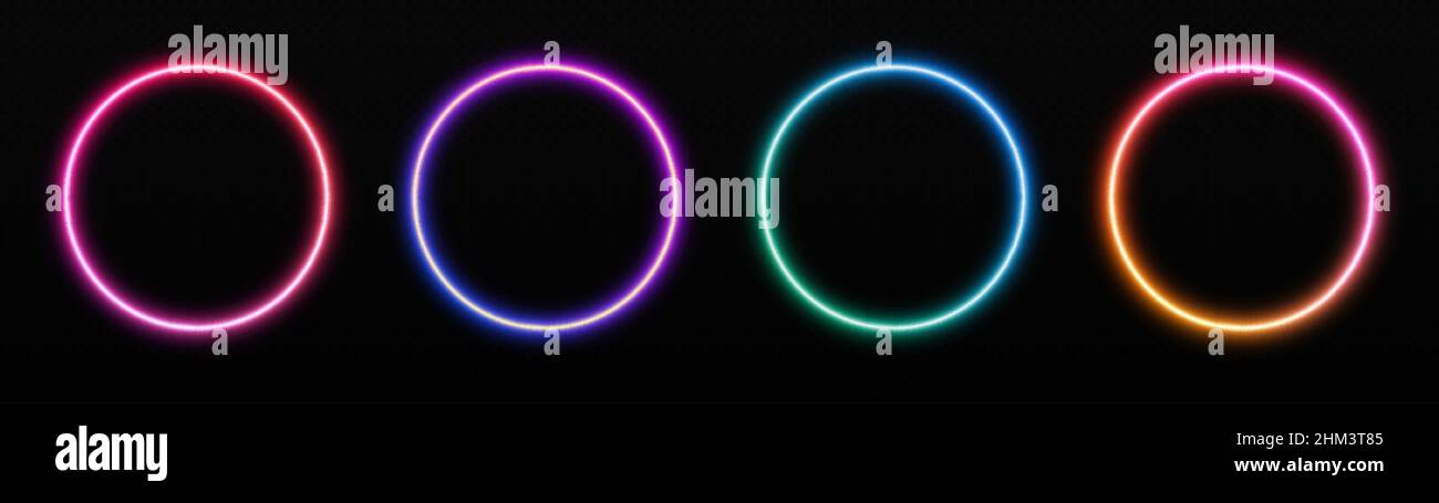 Gradient neon circle frames set. Glowing borders isolated on a dark ...