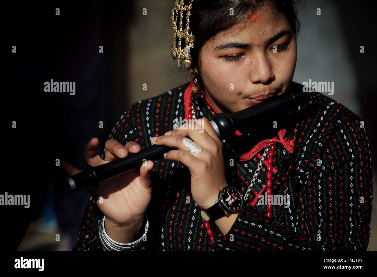 Bhaktapur, Bagmati, Nepal. 7th Feb, 2022. A girl wearing traditional ...