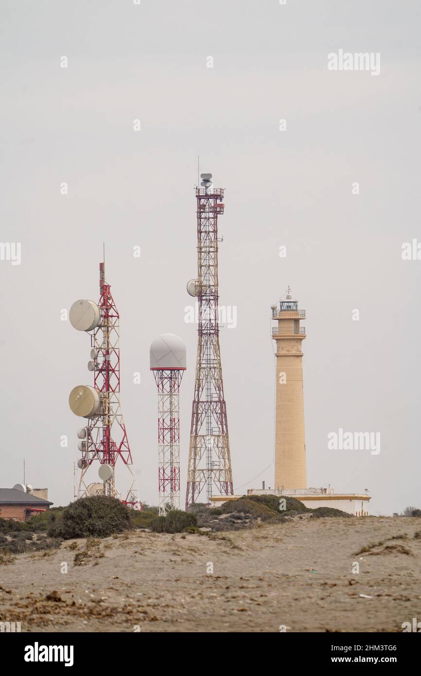 Lighthouse and communication towers at Punta Entinas-Sabinar, nature ...