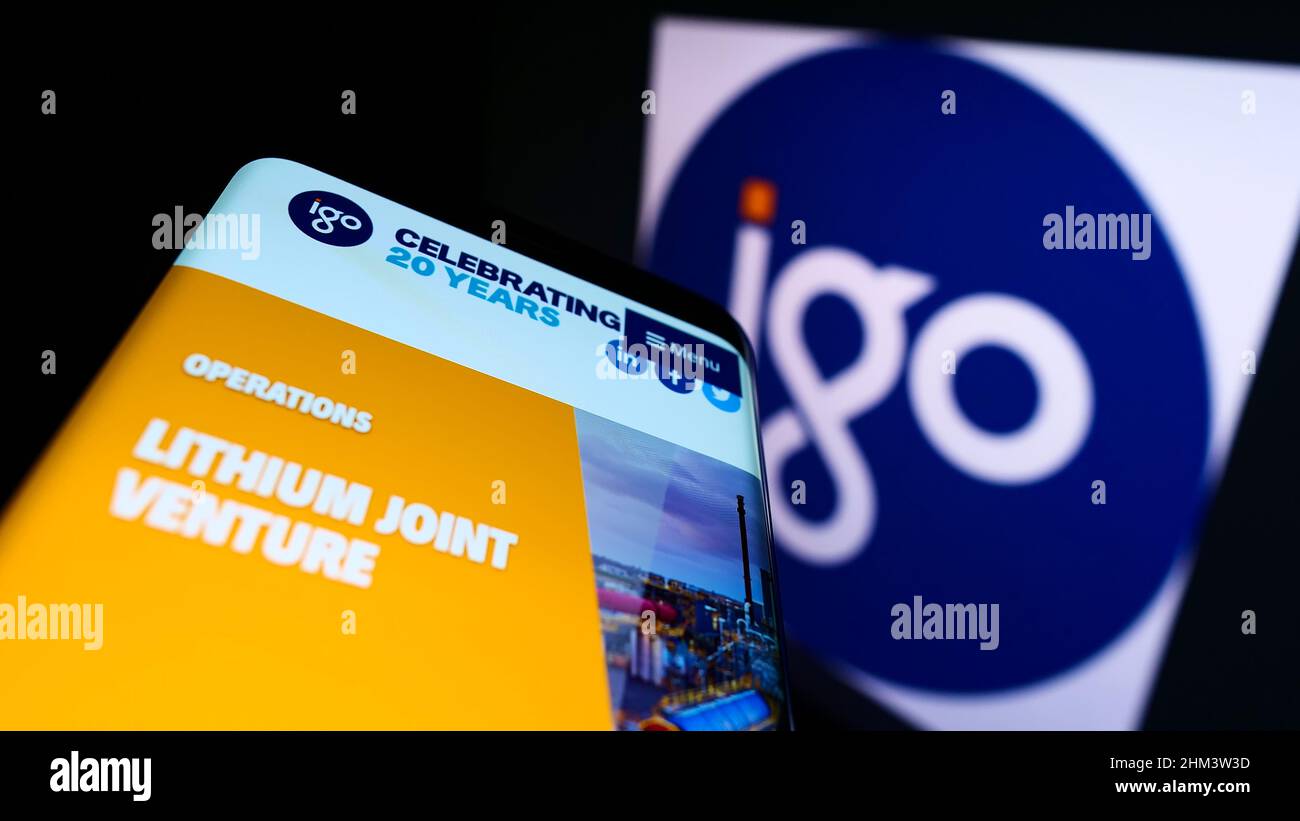 Mobile phone with webpage of Australian mining company IGO Ltd. on ...