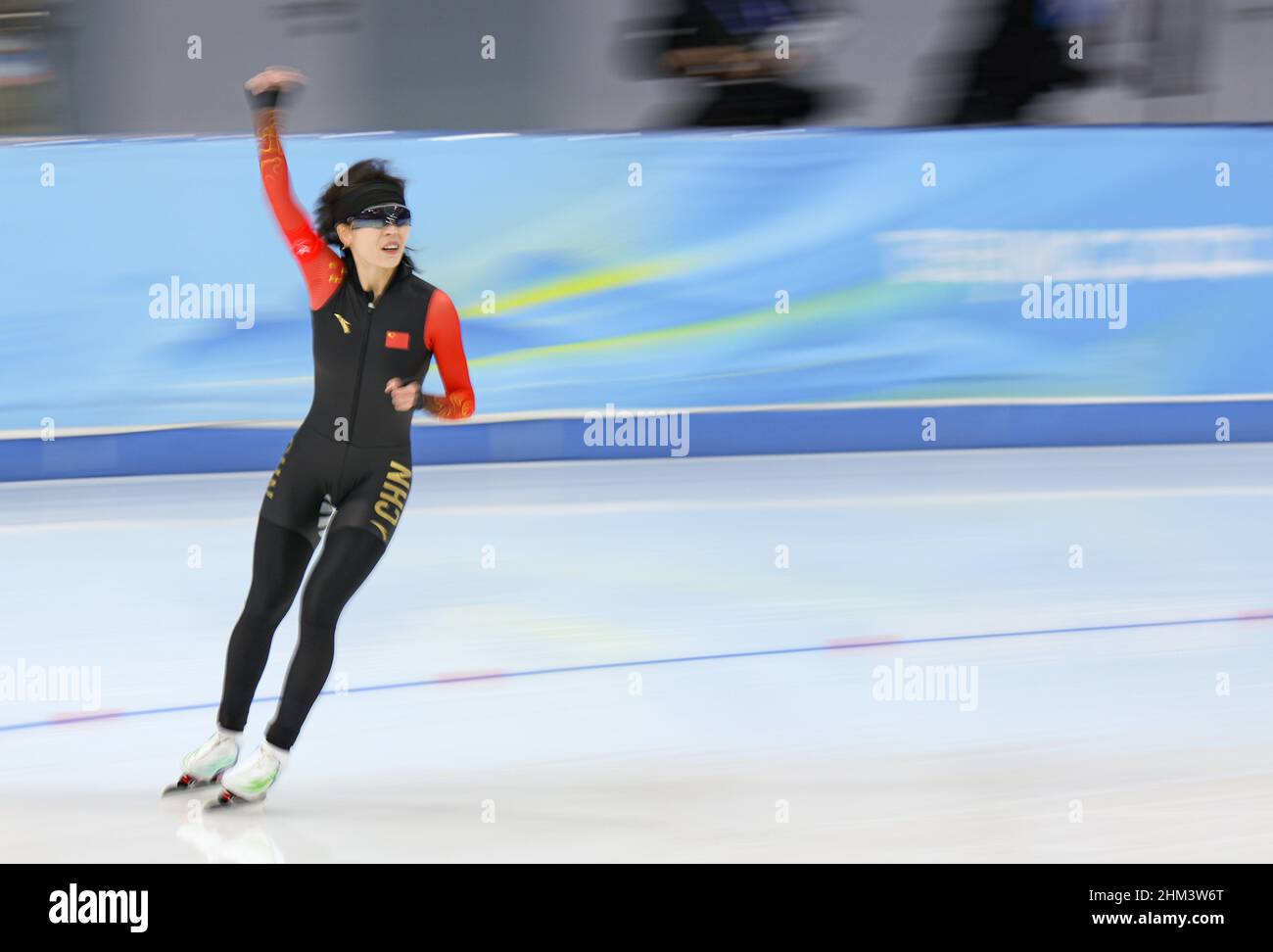 Beijing, China. 7th Feb, 2022. Adake Ahenaer of China reacts after the ...