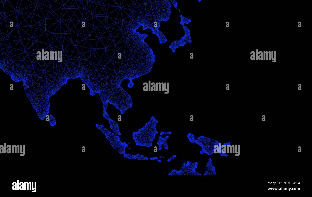 Global technology map 3d. Neon digital map of Asia with computer ...