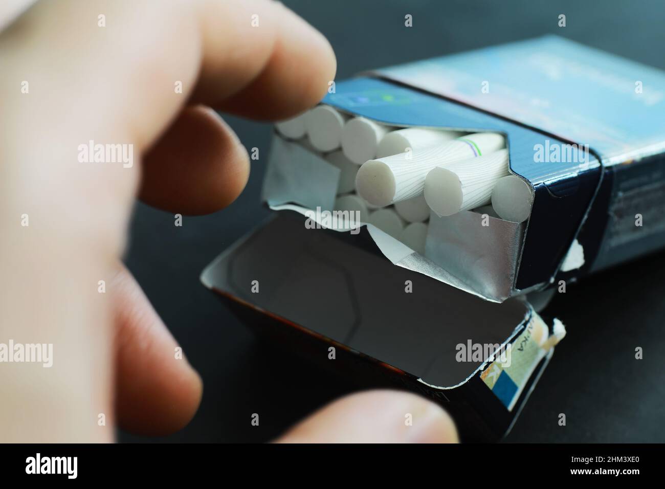 Tobacco smoking. Cigarettes in pack. Harmful deadly habit of smoking ...