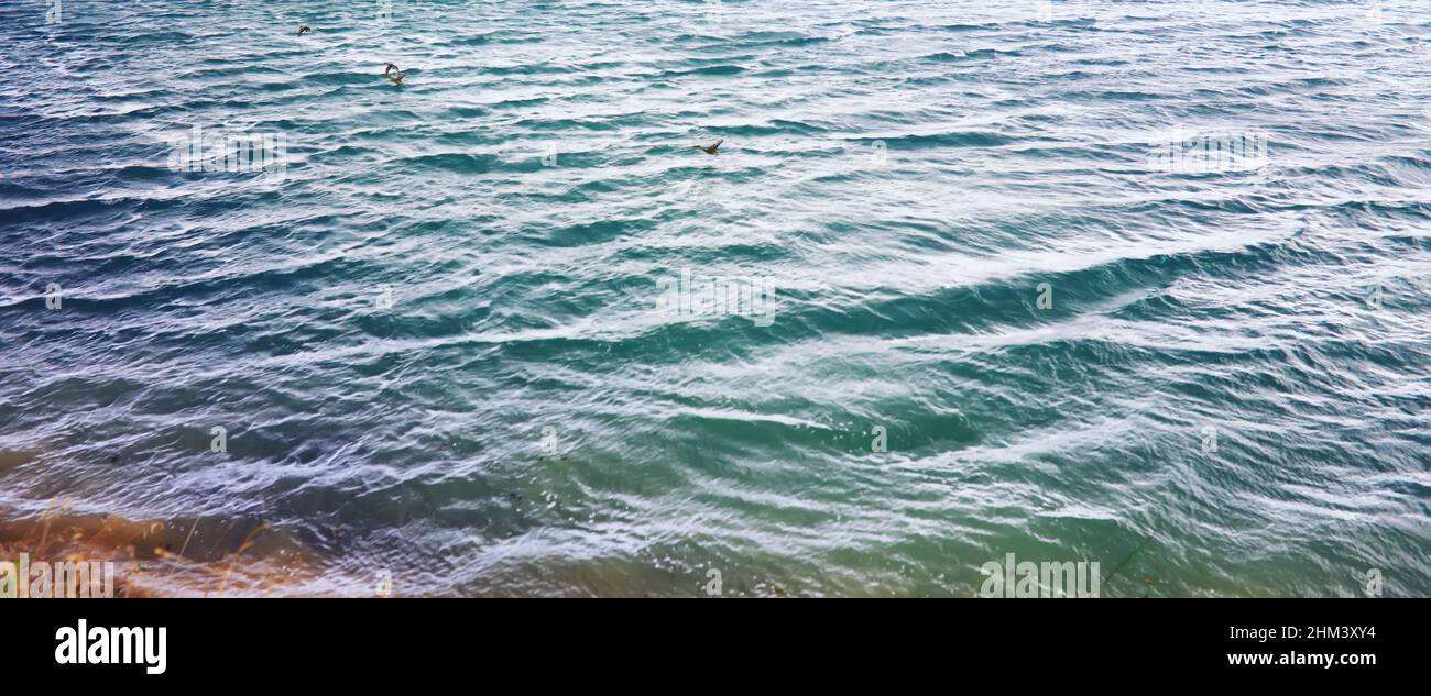 Water surface. The texture of the water. Waves on the lake windy ...
