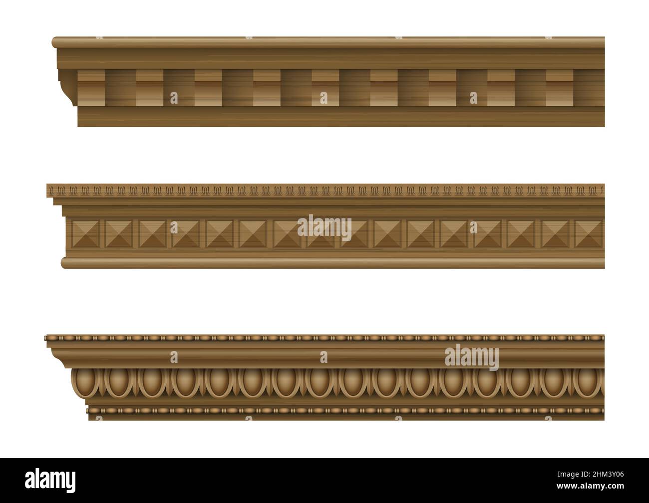 A set of classical cornices for the walls of buildings. Wooden molding ...