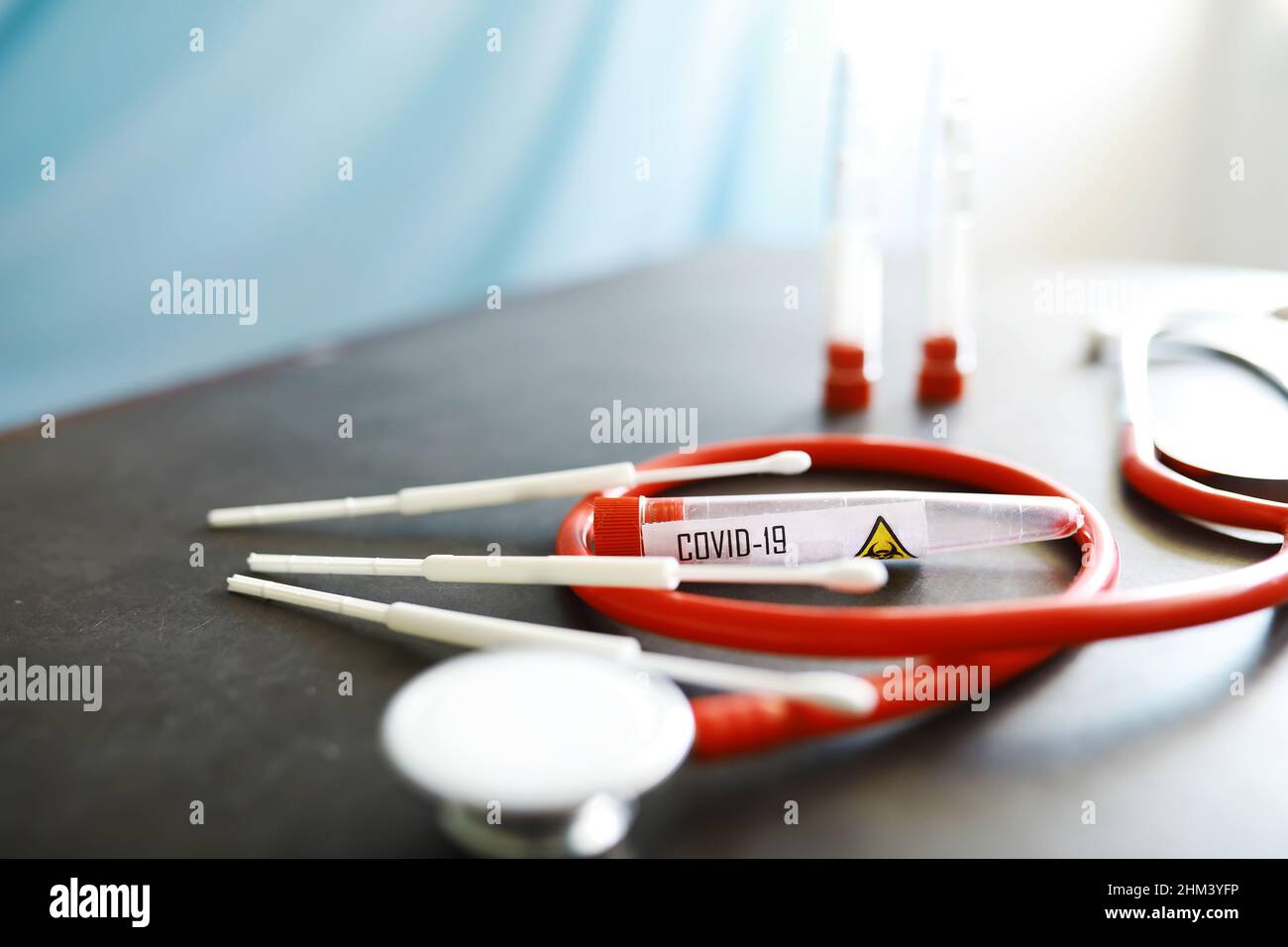 Medical background. Cotton swabs for taking a smear on the table. test ...