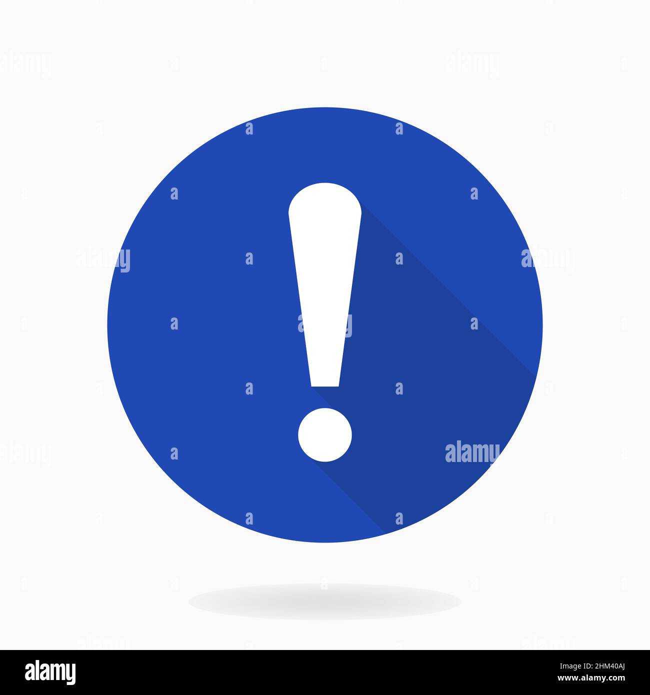 White exclamation flat icon in the blue circle. Flat design and long ...