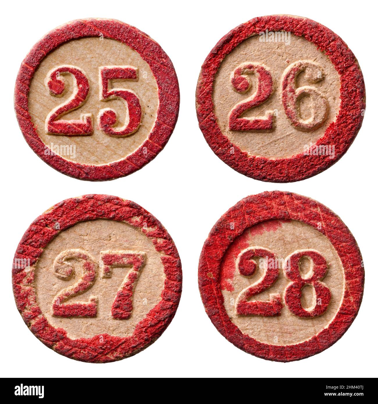 Vintage Wooden Lotto Numbers - 25 - 26 - 27 - 28 Stock Photo - Alamy