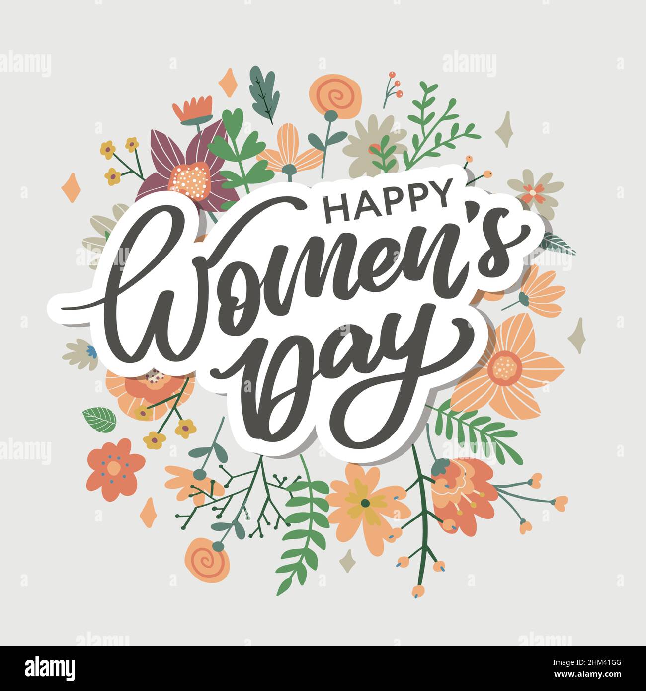 Women's Day hand drawn lettering. Red text isolated on white for ...