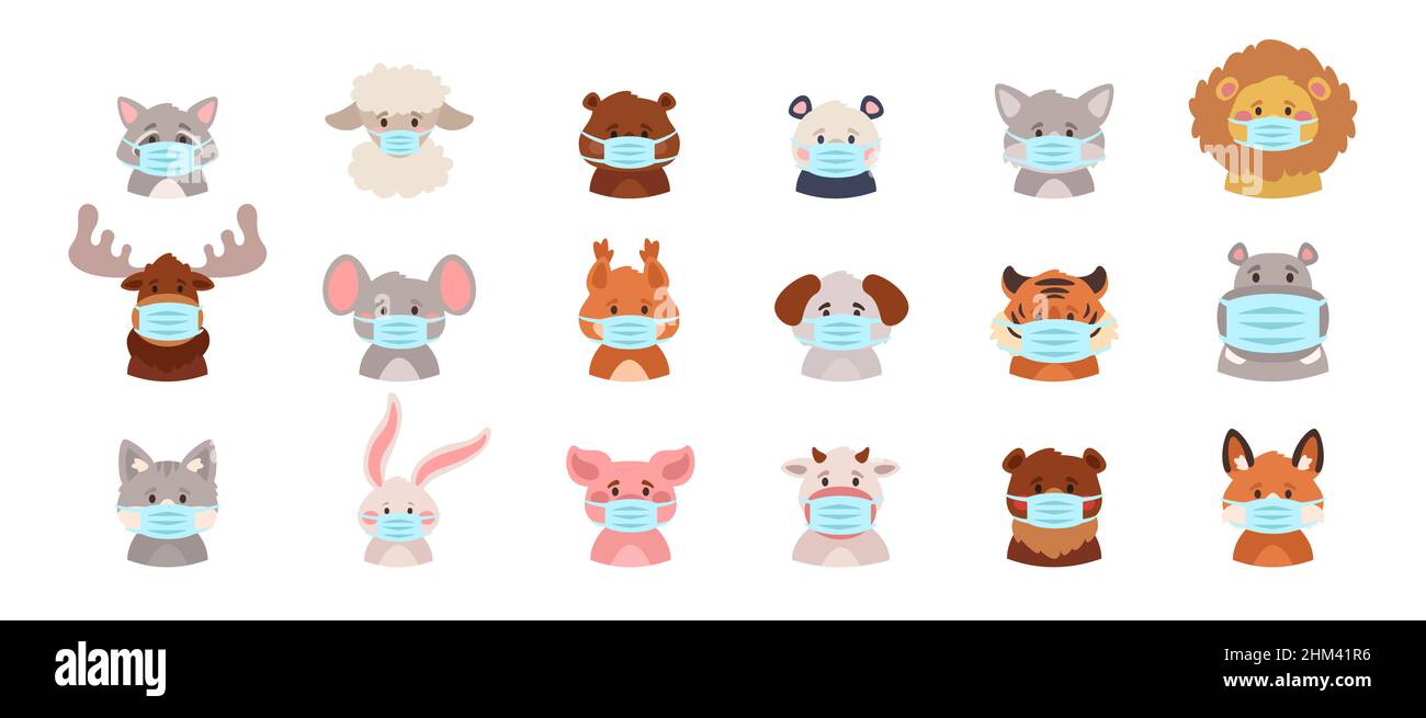 animals avatars wearing a protection face mask Stock Vector Image & Art ...