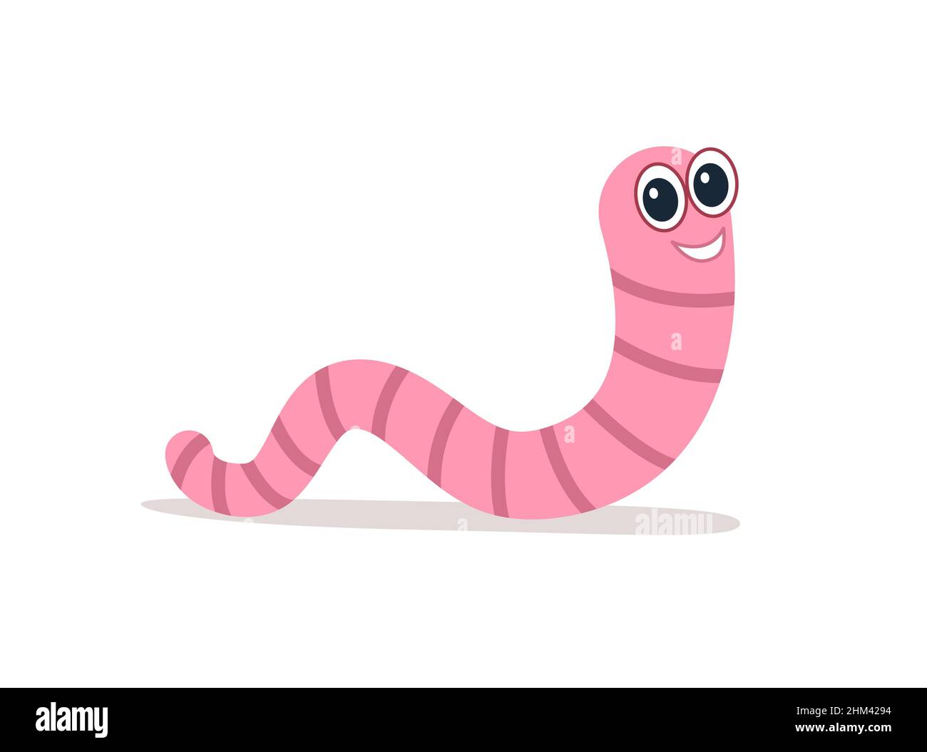 Pink smile worm, vector In flat style. Earthworm is a cartoon character ...