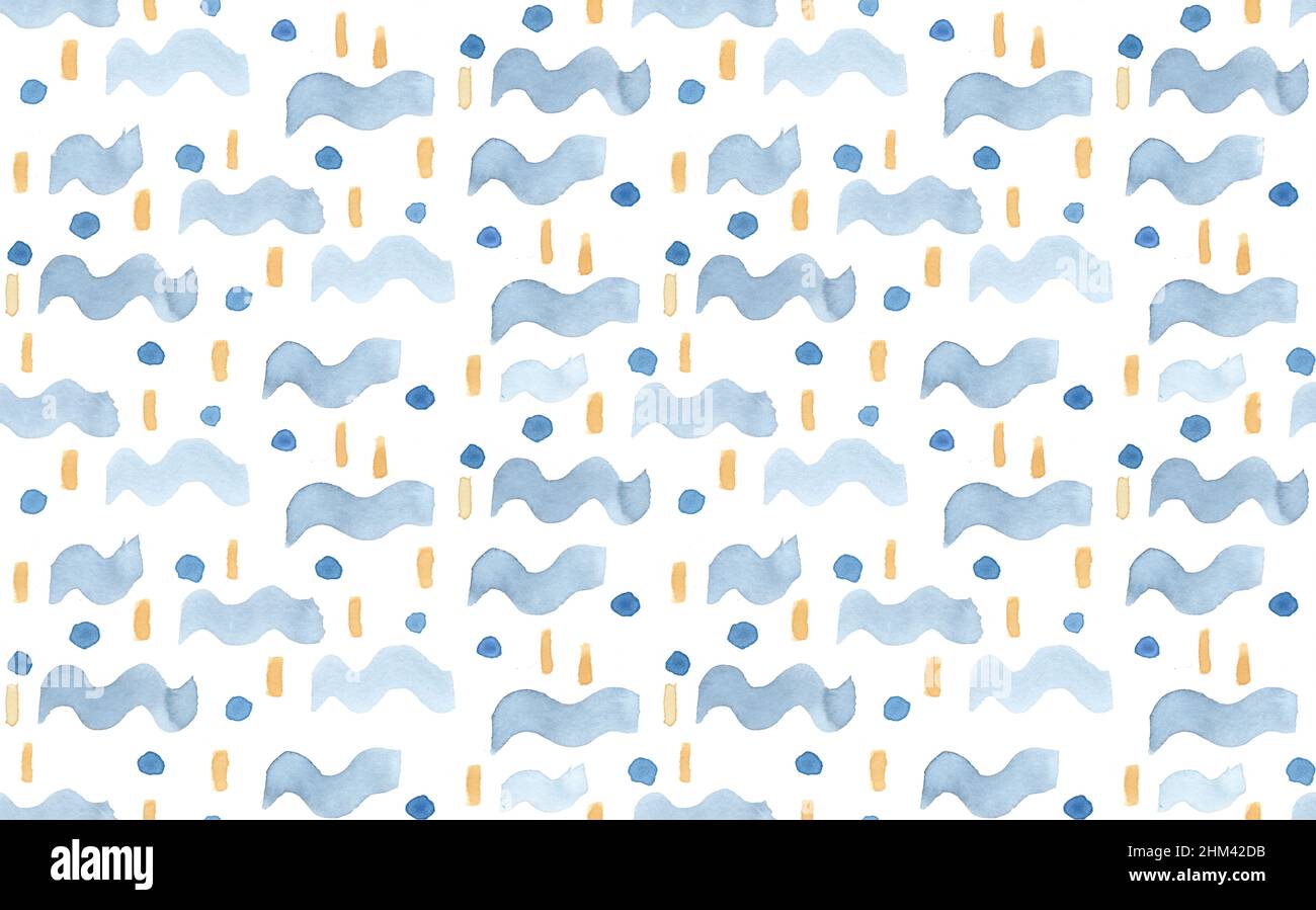 Blue waves watercolor background, horizontal indigo wavy seamless ...