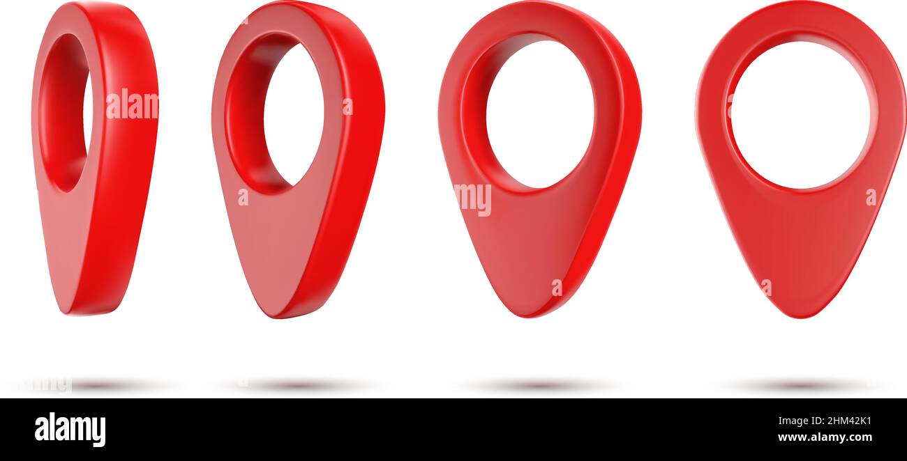 Red location map pin. 3d map pointer icon set. Pin symbols isolated on white background. Vector ...