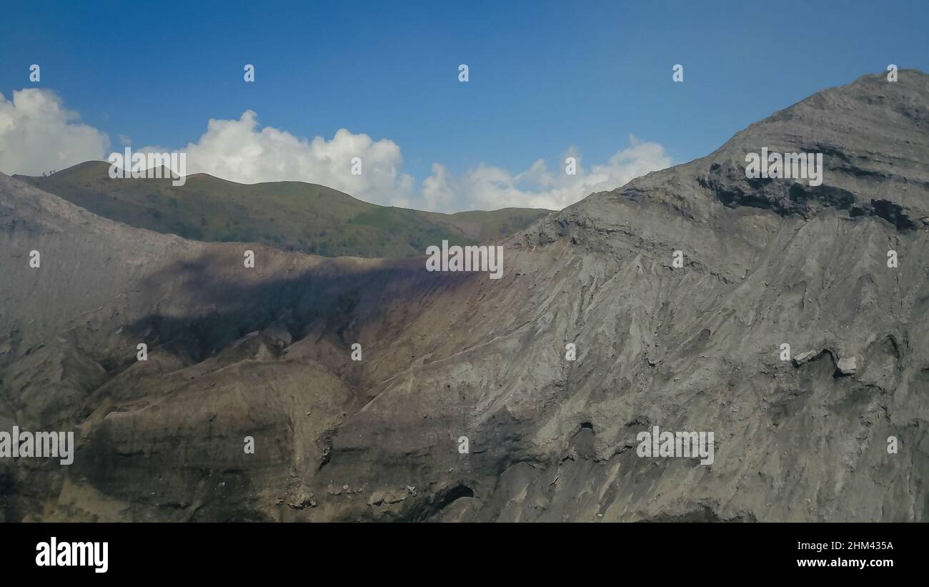 Bromo mountain crater near Batok volcano. Bromo is an active volcano ...