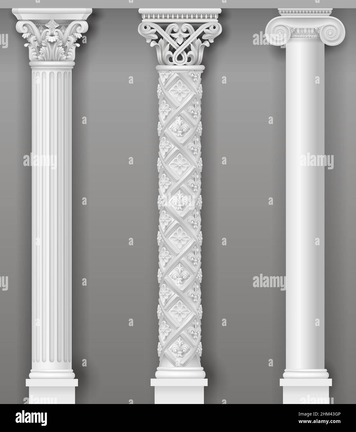 Classic antique white columns in vector graphics and in different ...