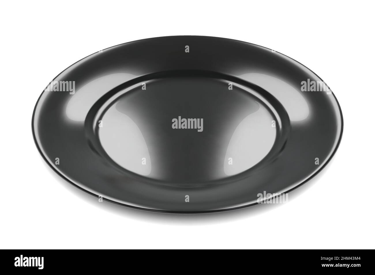 Black round empty plate side view isolated on white background Stock ...