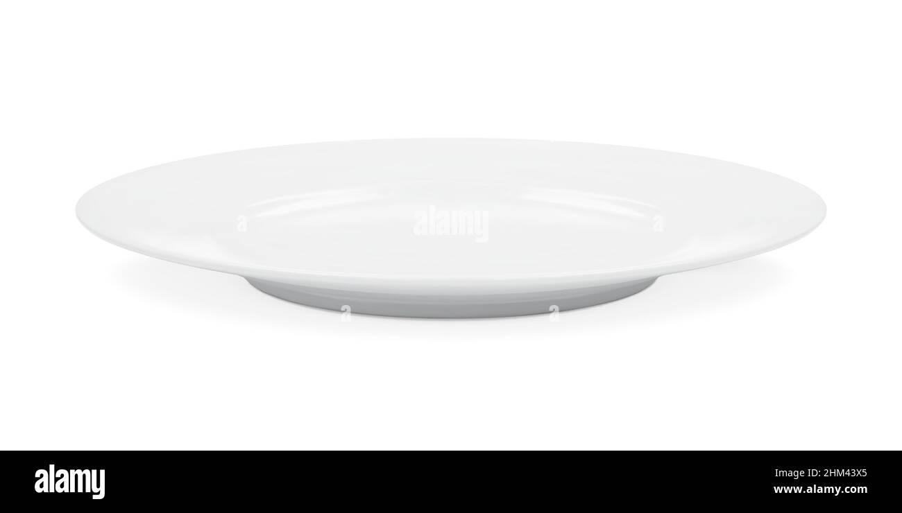 White round empty plate side view isolated on white background Stock ...