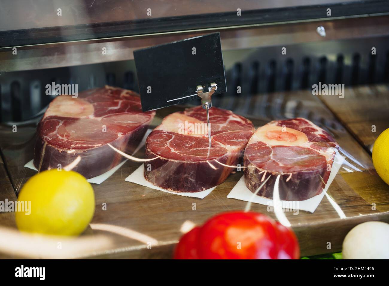 Fresh raw good quality meat on counter in Butcher shop Stock Photo - Alamy
